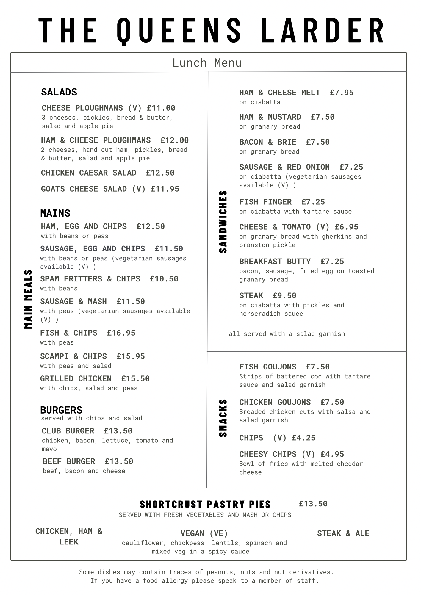 MENU – THE QUEENS LARDER